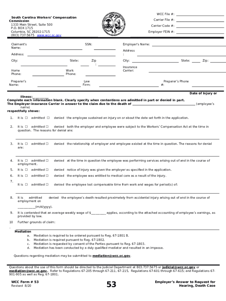 Carrier sWorkers' Compensation Commission - wcc sc Doc Template | pdfFiller