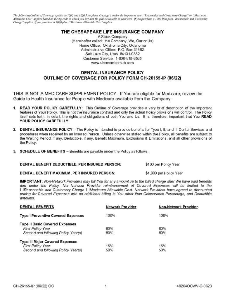 Fillable Online CH-26155-IP (0622) OC DentalWise Max 1000 options Fax ...