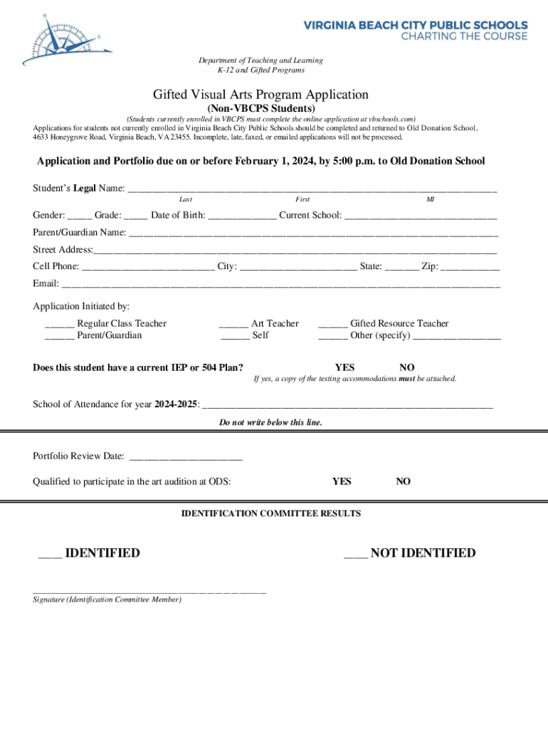 Fillable Online Gifted Visual Arts Program Application (Non-VBCPS ...