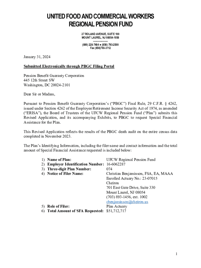 Fillable Online UFCW Regional Pension Fund SFA Application Second ...