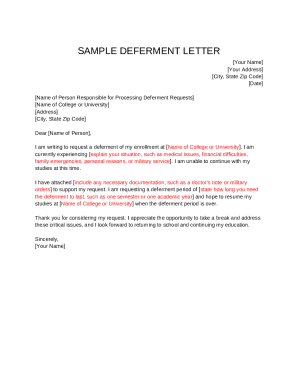 25 Sample Letters to Defer Admission - Apt Tones Doc Template | pdfFiller