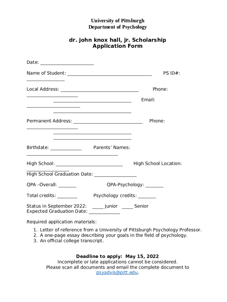 Pitt Psychology Department Awards First Dr. John Knox Hall Jr ... Doc ...