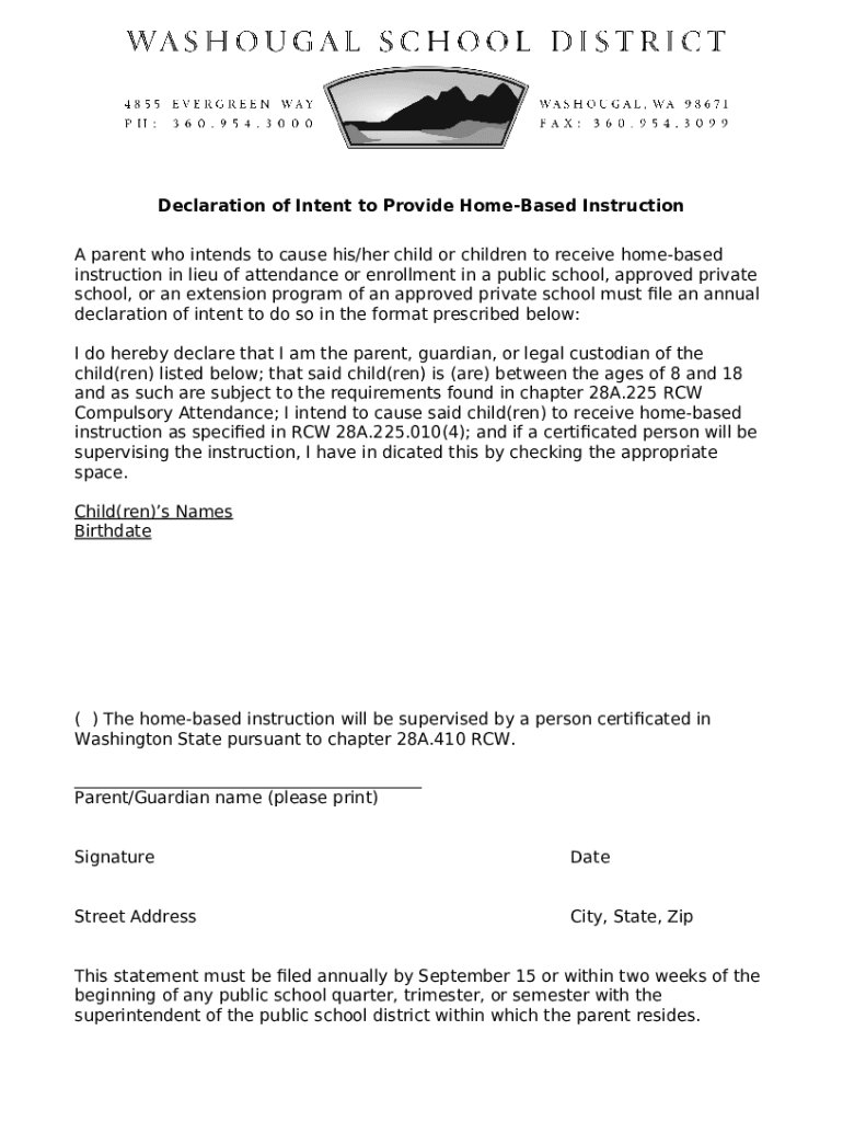 2021-22 Declaration of Intent to Provide Home-Based Instruction Doc ...