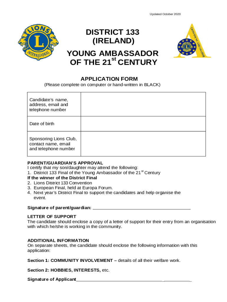 Young Ambassador Application .doc Doc Template | pdfFiller
