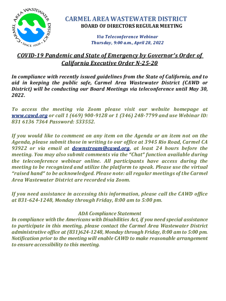 Fillable Online Via teleconference & In-Person NOTICE & AGENDA Fax ...