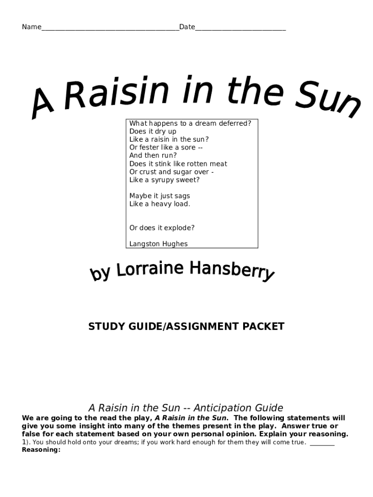 Comparing A Raisin In The Sun And Harlem By Langston... Doc Template ...