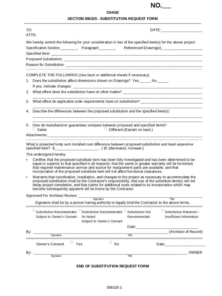 SECTION 012519 - SUBSTITUTION REQUEST . SUBSTITUTION REQUEST Doc ...