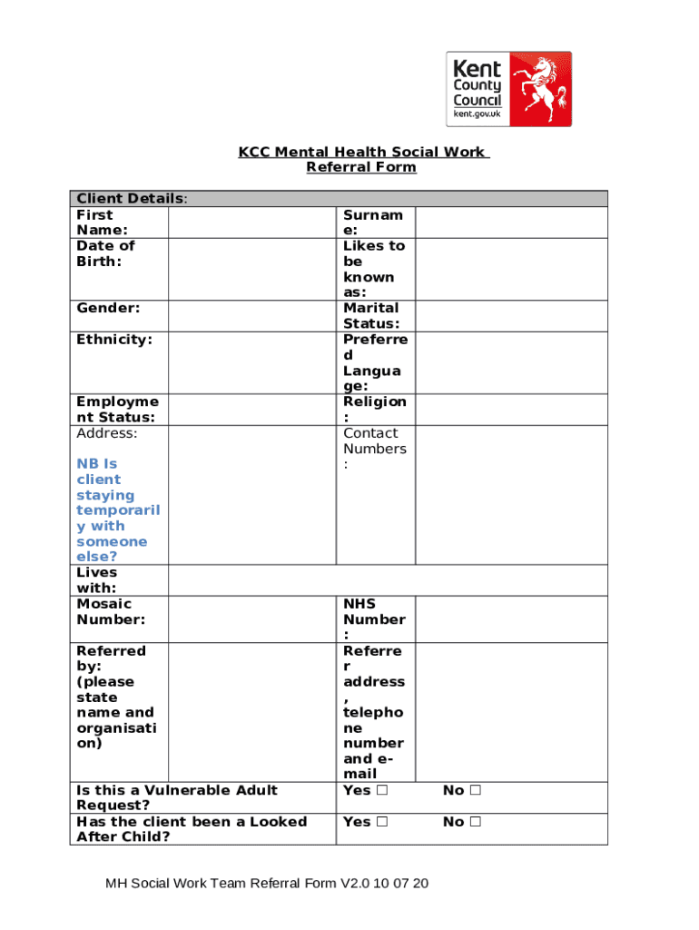 Mental Health Social Work referral Doc Template | pdfFiller