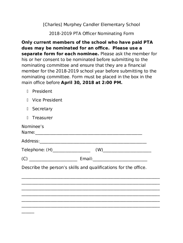 Rankin PTA Nomination Doc Template | pdfFiller