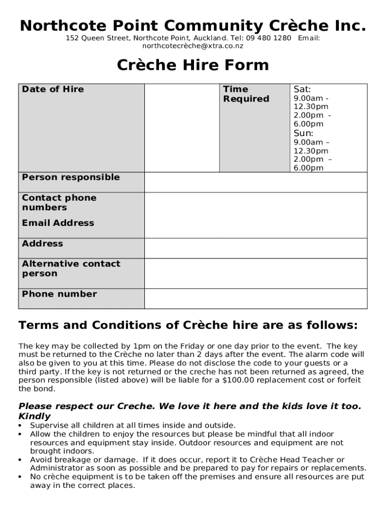 Hiring the Creche for Birthday parties and other celebrations Doc ...