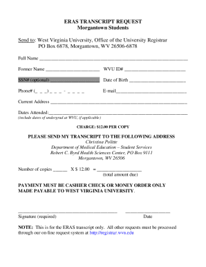 Fillable Online ERAS TRANSCRIPT REQUEST Fax Email Print - pdfFiller