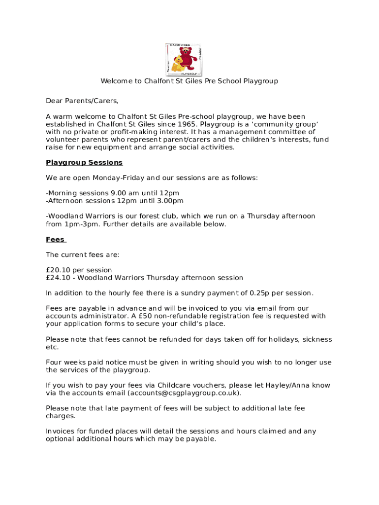 Chalfont St Giles Pre-schoolLearning through play Doc Template | pdfFiller