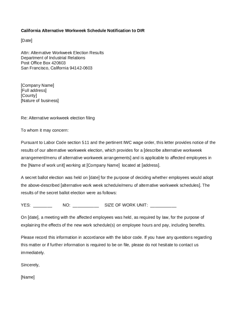 Alternative Workweek Adoption Notice to Department of ... Doc Template ...