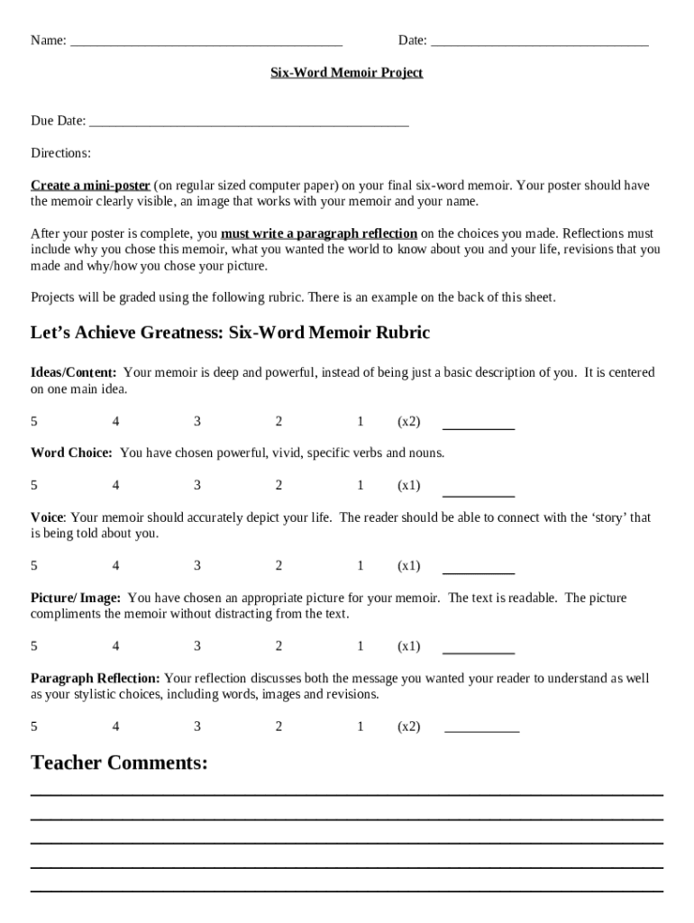 Six- Word Memoir Worksheet.pdf - American Literature Doc Template ...