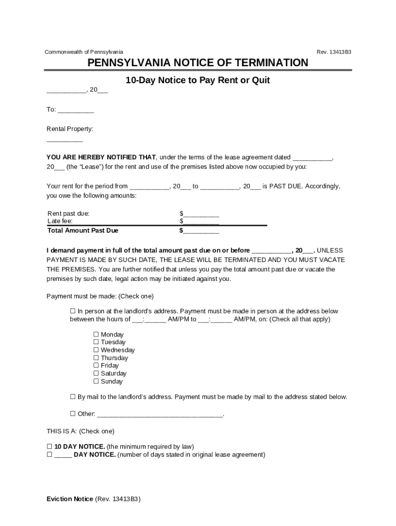 EVICTION NOTICE 10-Day Notice to Pay Rent or Quit Doc Template | pdfFiller
