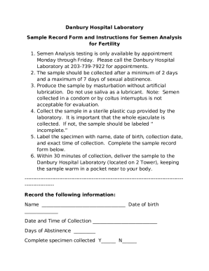 Danbury Hospital Laboratory Sample Record and ... Doc Template | pdfFiller