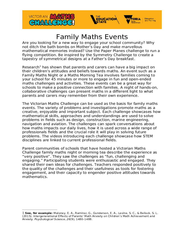 How to host a successful Family Maths Event - CDN Doc Template | pdfFiller