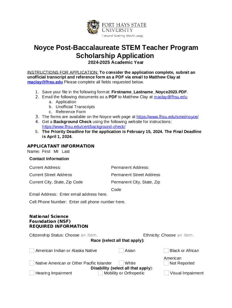Post-Baccalaureate Noyce Teacher Application Doc Template | pdfFiller