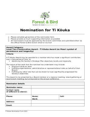 nomination for bda honours & awards Doc Template | pdfFiller