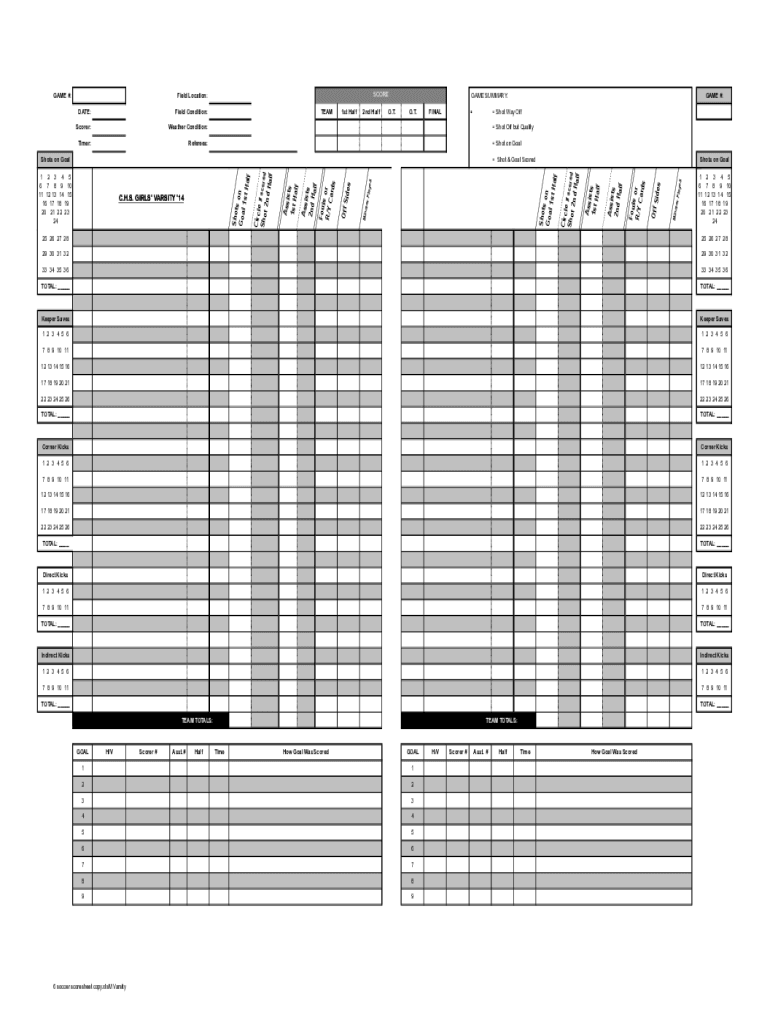 Fillable Online 6 soccer scoresheet copy.xls Fax Email Print - pdfFiller