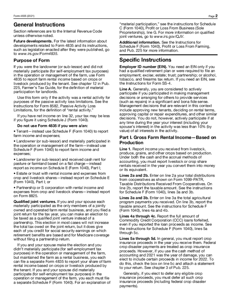 Fillable Online Form 4835 - Farm Rental Income and Expenses - Fill ...