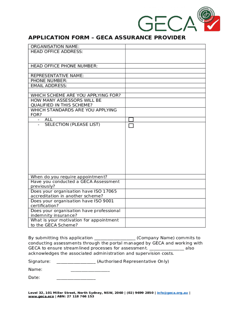 application - GECA certification Doc Template | pdfFiller