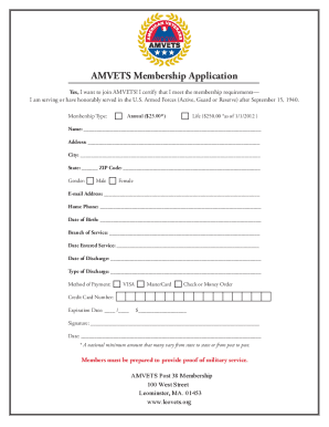 Fillable Online Amvets Membership Application - Fill Online, Printable ...