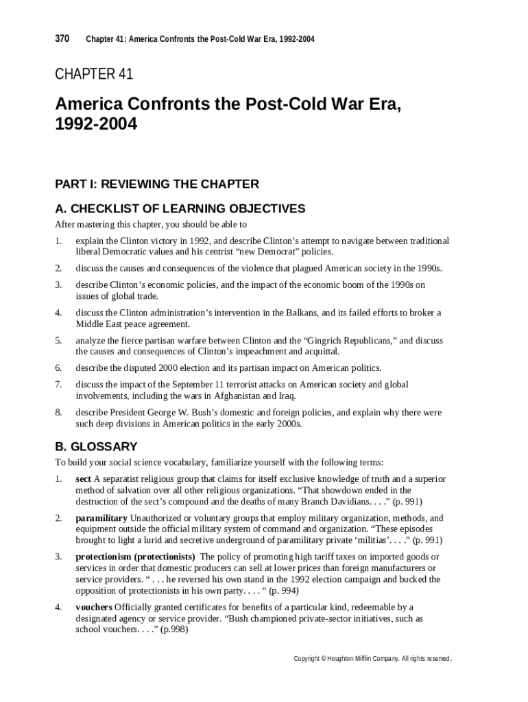 Chapter 41: America Confronts the Post-Cold War Era Doc Template ...
