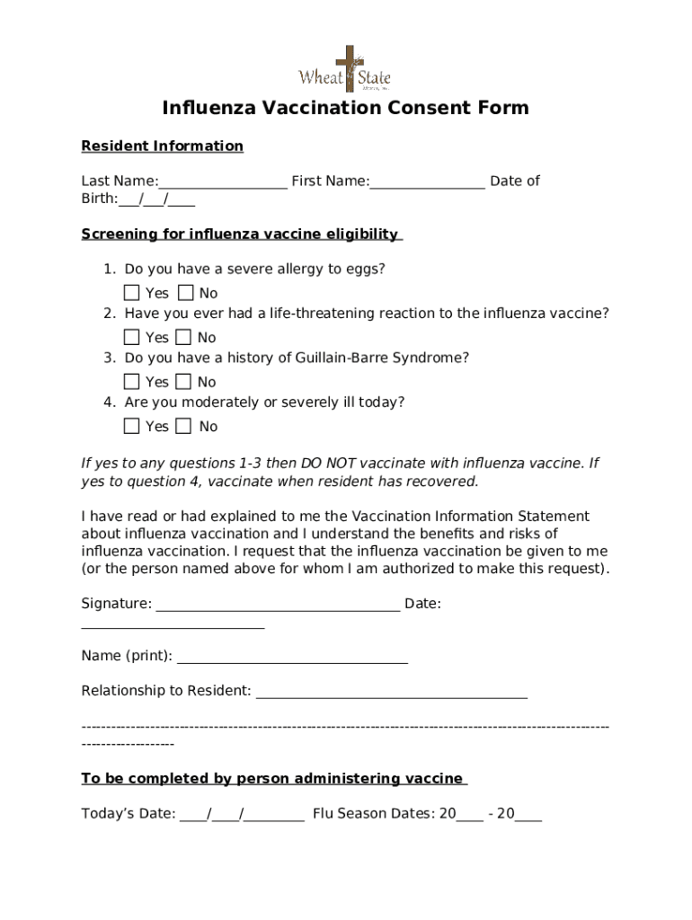 Screening and Consent for Influenza Vaccination Doc Template | pdfFiller