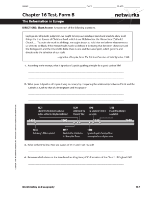 Fillable Online Chapter 16 Test, Form A - The Reformation in Europe Fax ...