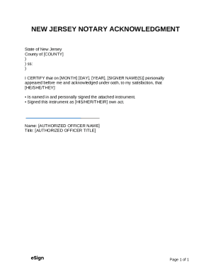 New Jersey Notary Acknowledgment Doc Template | pdfFiller