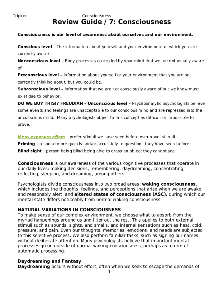 States Of Consciousness, Psychology, by David G. Myers ... Doc Template ...