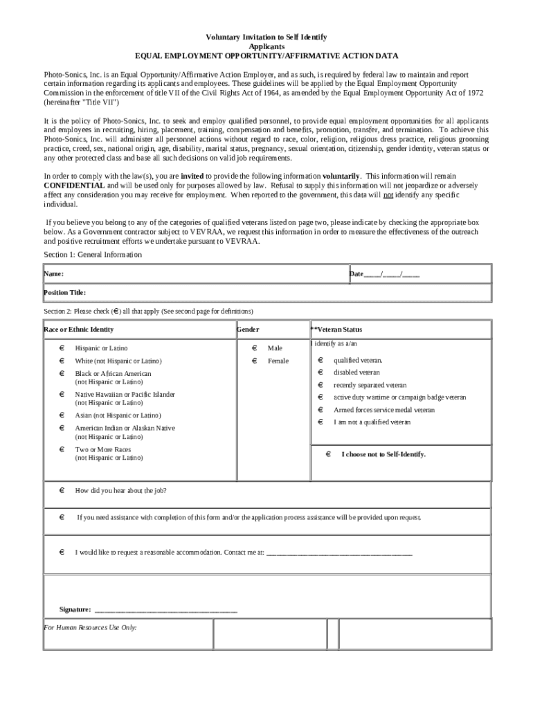 2H02 Invitation to Self-Identify as an Individual with a ... Doc Template | pdfFiller