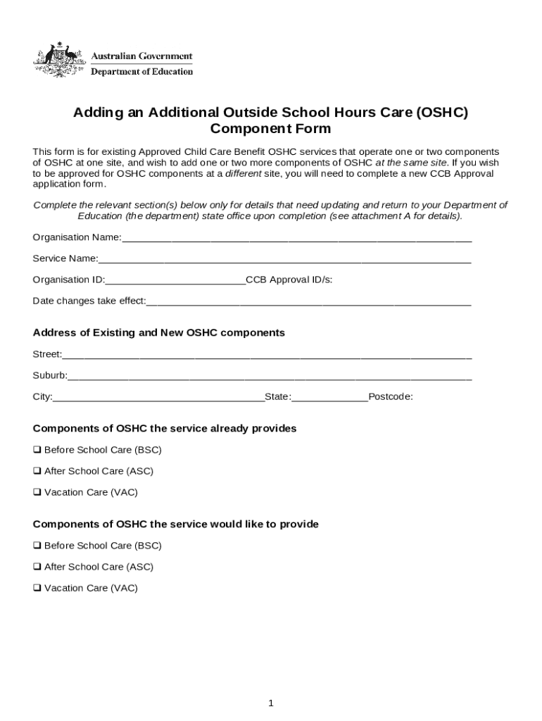 Adding an Additional Outside School Hours Care (OSHC) Component Doc ...