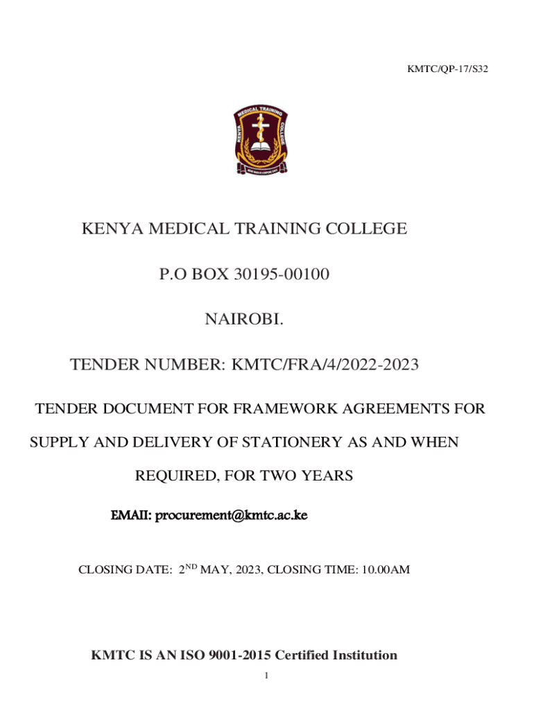 Fillable Online tender document for framework agreements for supply and ... Fax Email Print ...