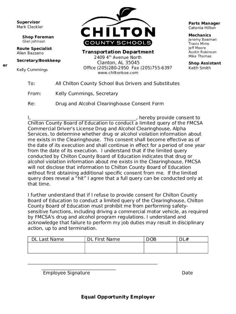 To:All Chilton County School Bus Drivers and Substitutes Doc Template ...
