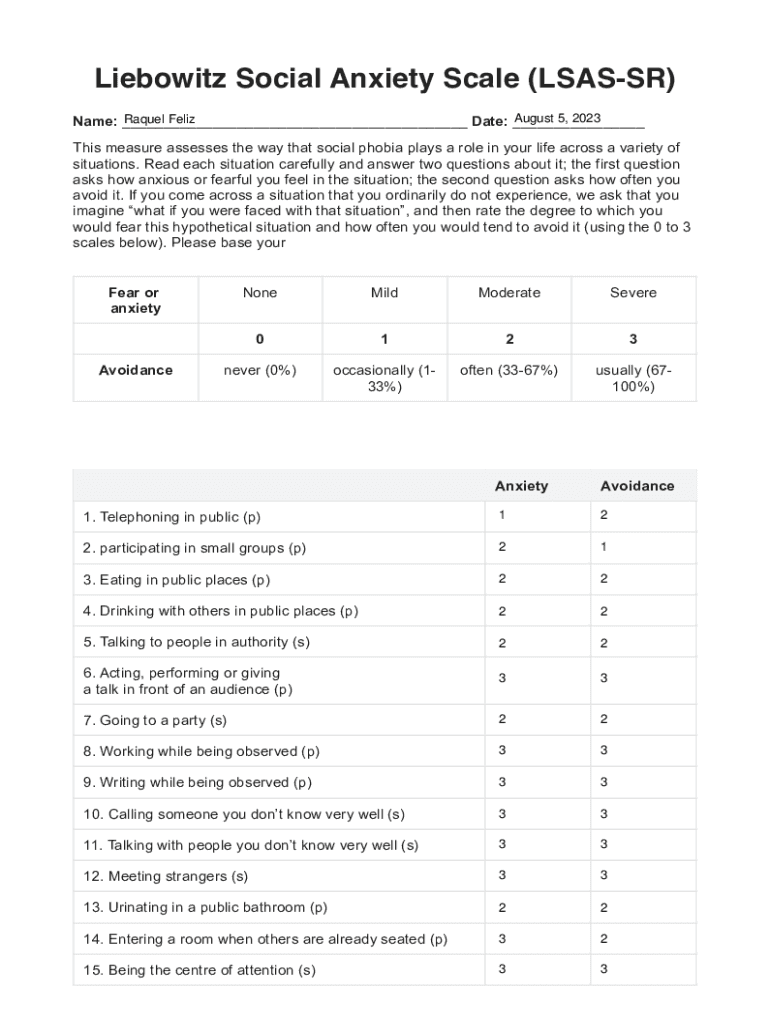 Fillable Online Social Anxiety Worksheet & ExampleFree PDF Download Fax Email Print - pdfFiller