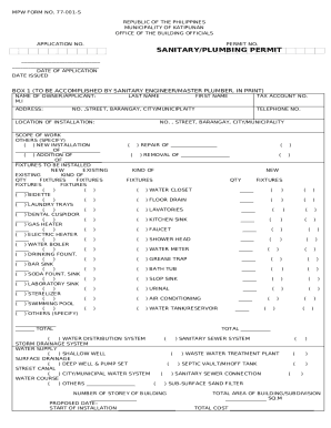 Sanitary- Plumbing- Permit - MPW NO. 77-001-S ... Doc Template | pdfFiller