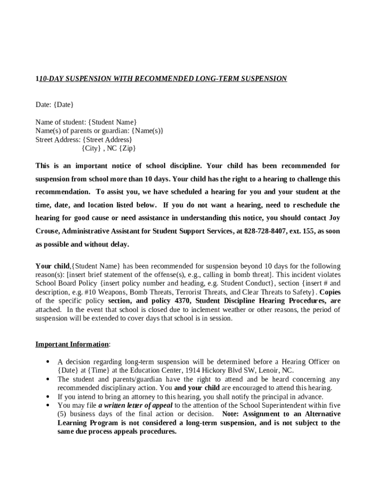 LETTER - 10-DAY SUSPENSION WITH RECOMMENDED LONG-TERM SUSPENSION Doc ...