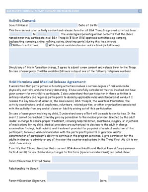 Fillable Online BSATroop8 Outings - Activity Consent and Release Form ...