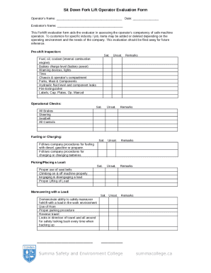 Forklift Operator Evaluation Template Doc Template | pdfFiller