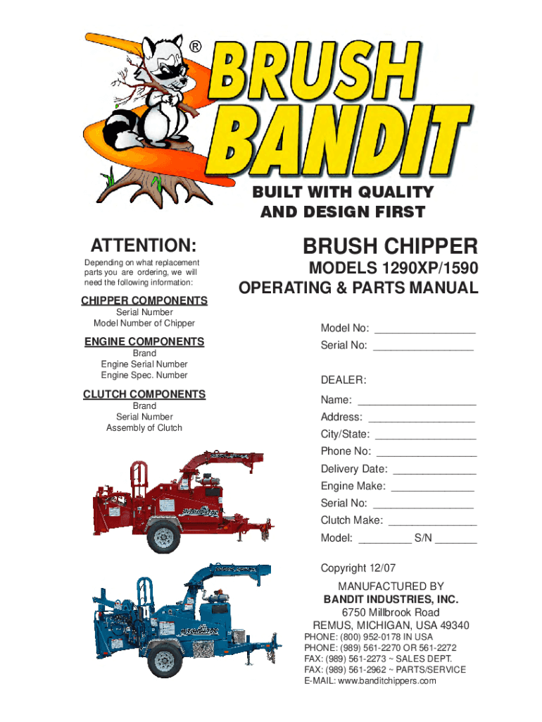 Fillable Online BRUSH BANDIT 65A OPERATING & PARTS MANUAL Pdf ... Fax ...