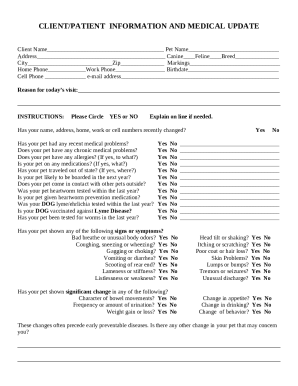 CLIENT AND PATIENT INATION/MEDICAL UPDATE Doc Template | pdfFiller