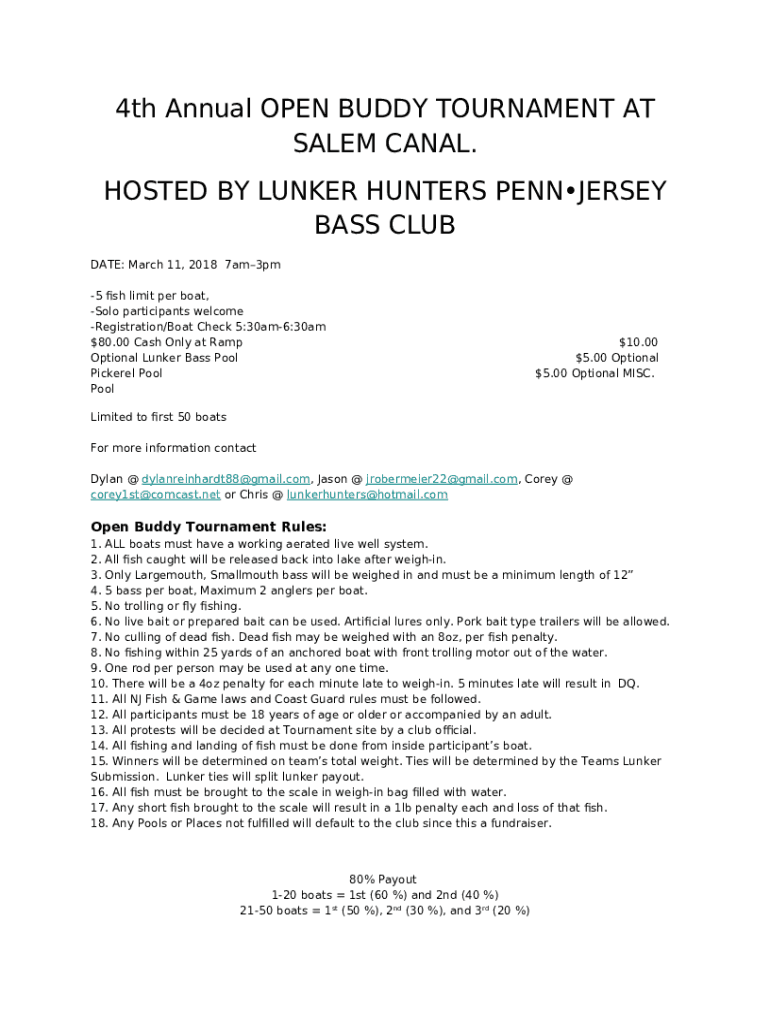 4 th ward bass anglers open buddy tournament rules Doc Template | pdfFiller