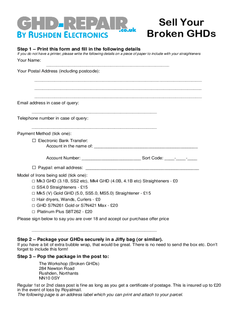 Fillable Online Ghd Return Form - Fill Out and Sign Printable PDF ...