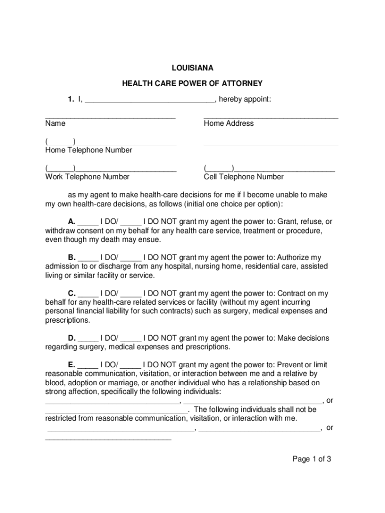 Fillable Online eForms - louisiana health care power of attorney form ...