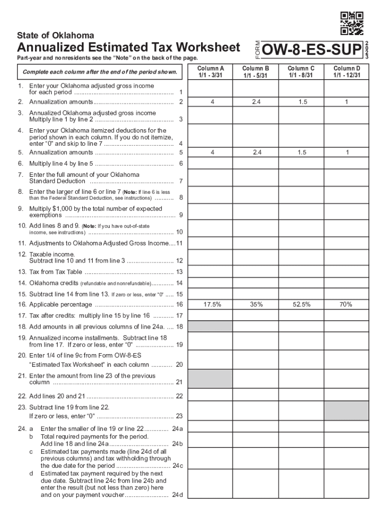 Fillable Online 2023 Form OW-8-ES-SUP Annualized Estimated Tax ...