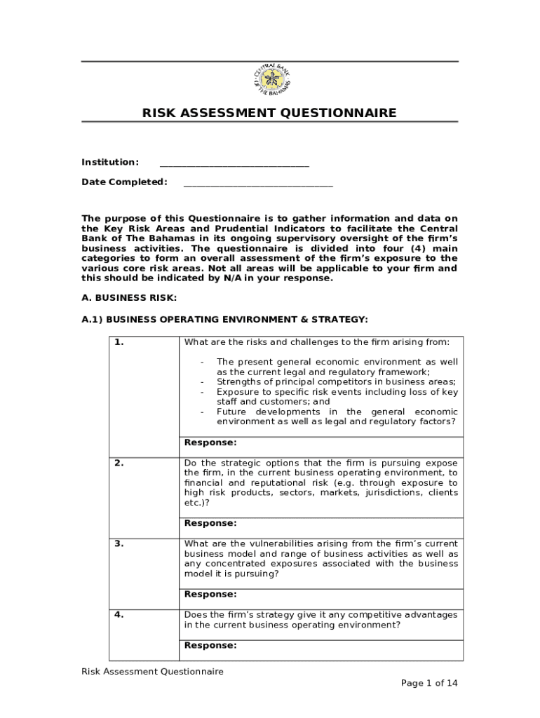 Risk Assessment Questionnaire Template Doc Template | pdfFiller