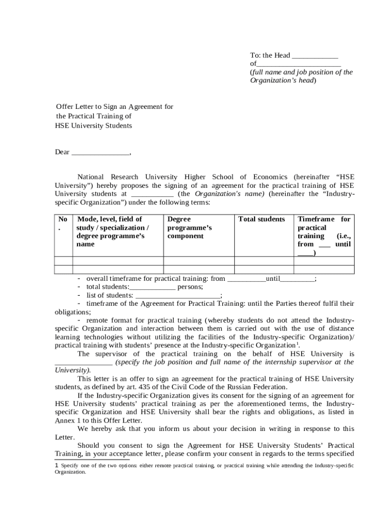Sample of an HSE University Offer Letter to Sign an ... - spb hse Doc ...