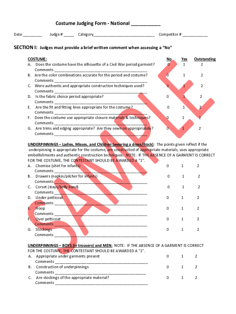 Fillable Online Costume Judging Form Fax Email Print - pdfFiller